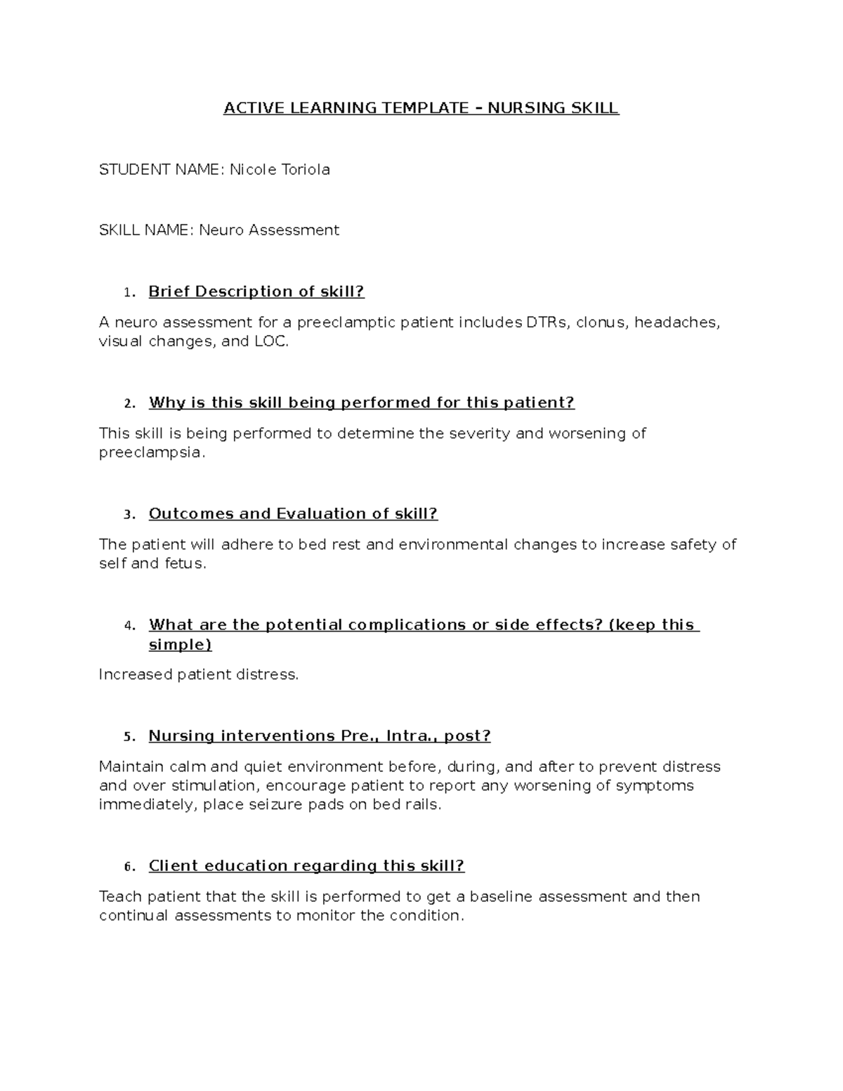 OB Nursing skill template - preeclampsia - ACTIVE LEARNING TEMPLATE ...