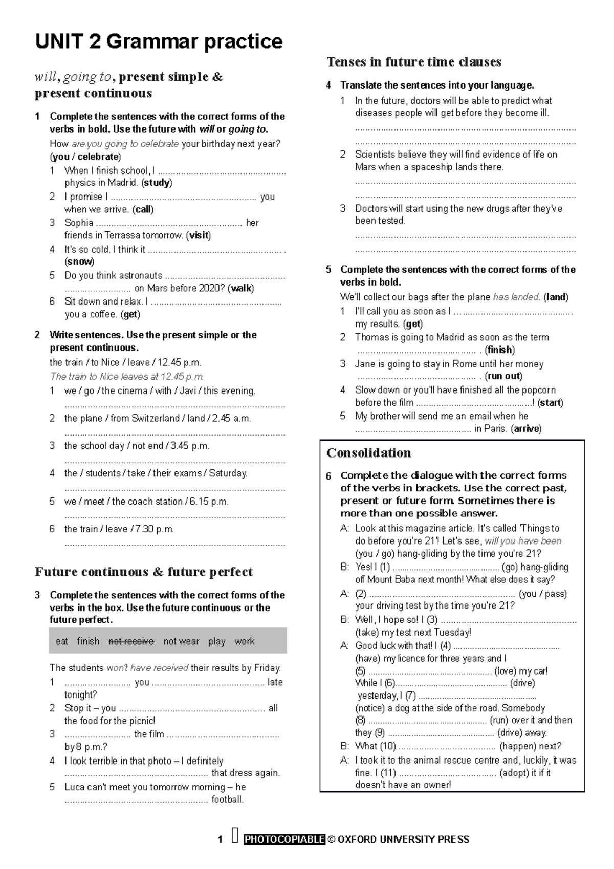 KTB 1 - Unit 2 Gram 2 - PREPARACIÓN EXAMEN B2 INGLÉS - UNIT 2 Grammar practice Tenses in future ...