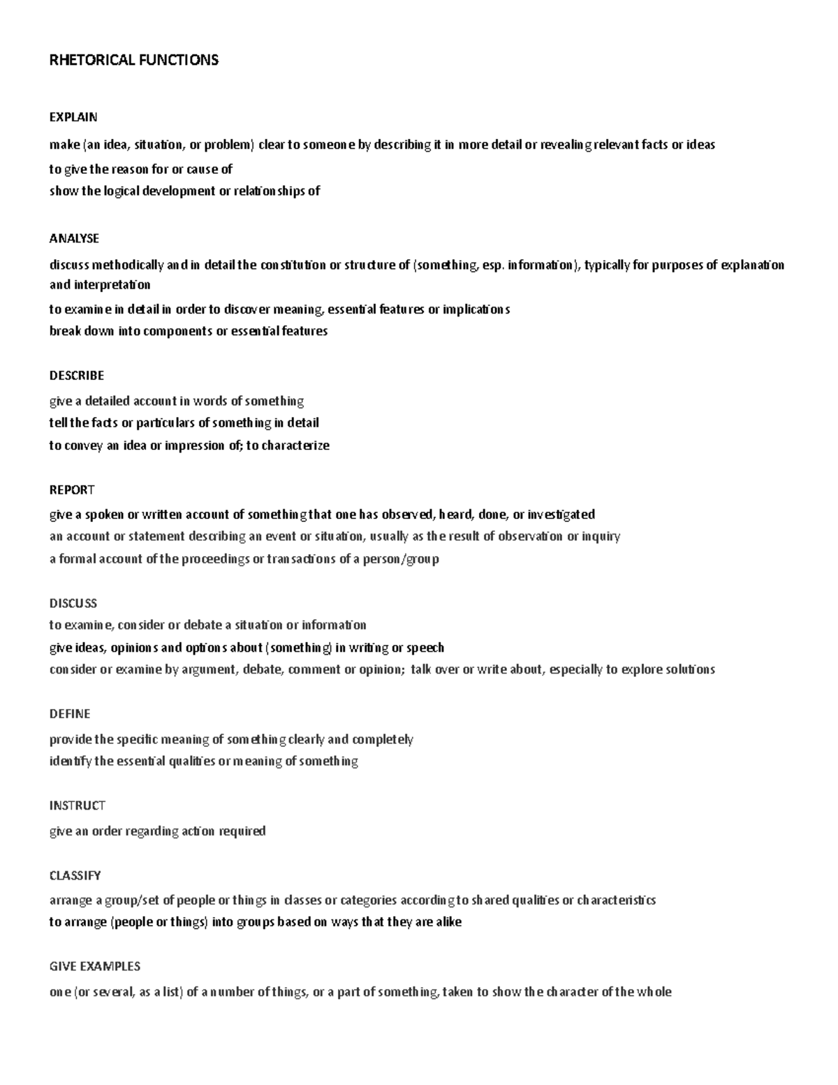 Rhetorical functions - slides - RHETORICAL FUNCTIONS EXPLAIN make (an ...