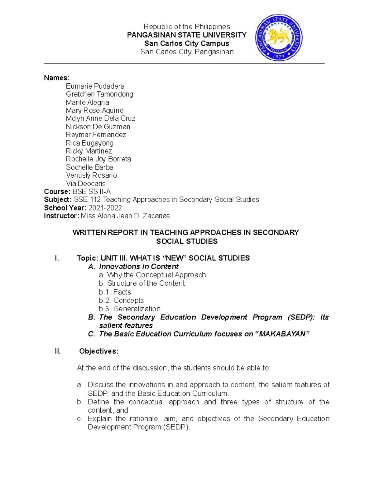 Group 3 Written Report - Lecture notes 4 - PANGASINAN STATE UNIVERSITY ...