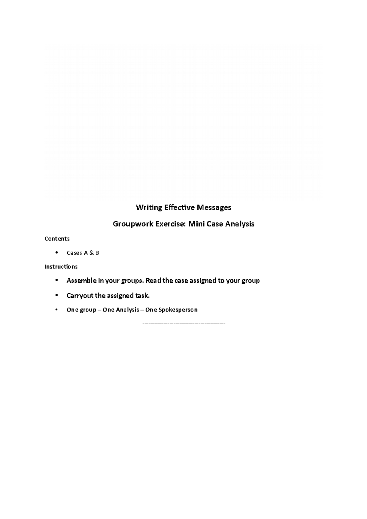 Consolidated Word Doc - Have fun - Writing Effective Messages Groupwork ...