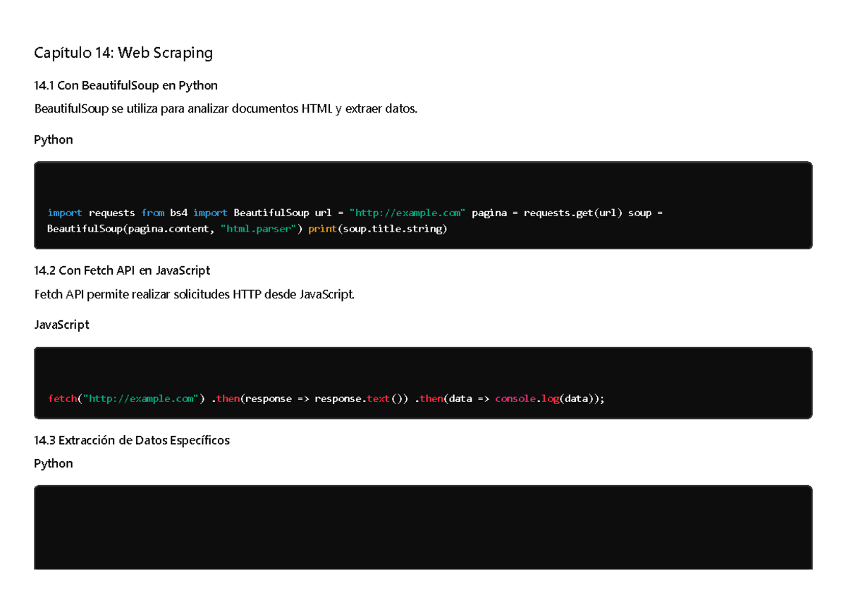 Capítulo 14 Web Scraping - Python import requests from bs4 import BeautifulSoup url = - Studocu
