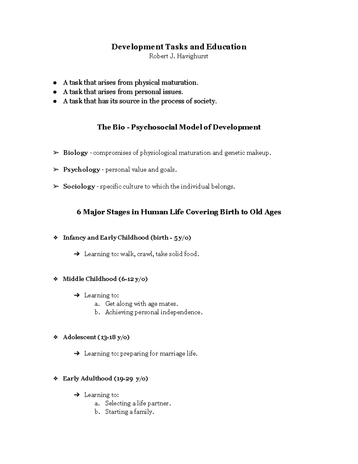 Development Tasks and Education - Havighurst - Development Tasks and ...