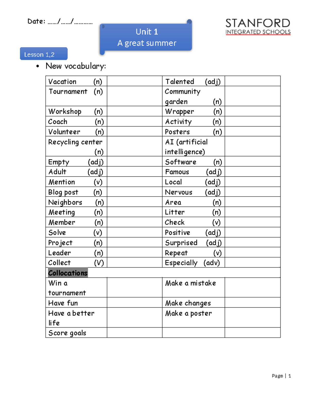 Hello Beyond words - nice sheet - New vocabulary: Vacation (n) Talented ...