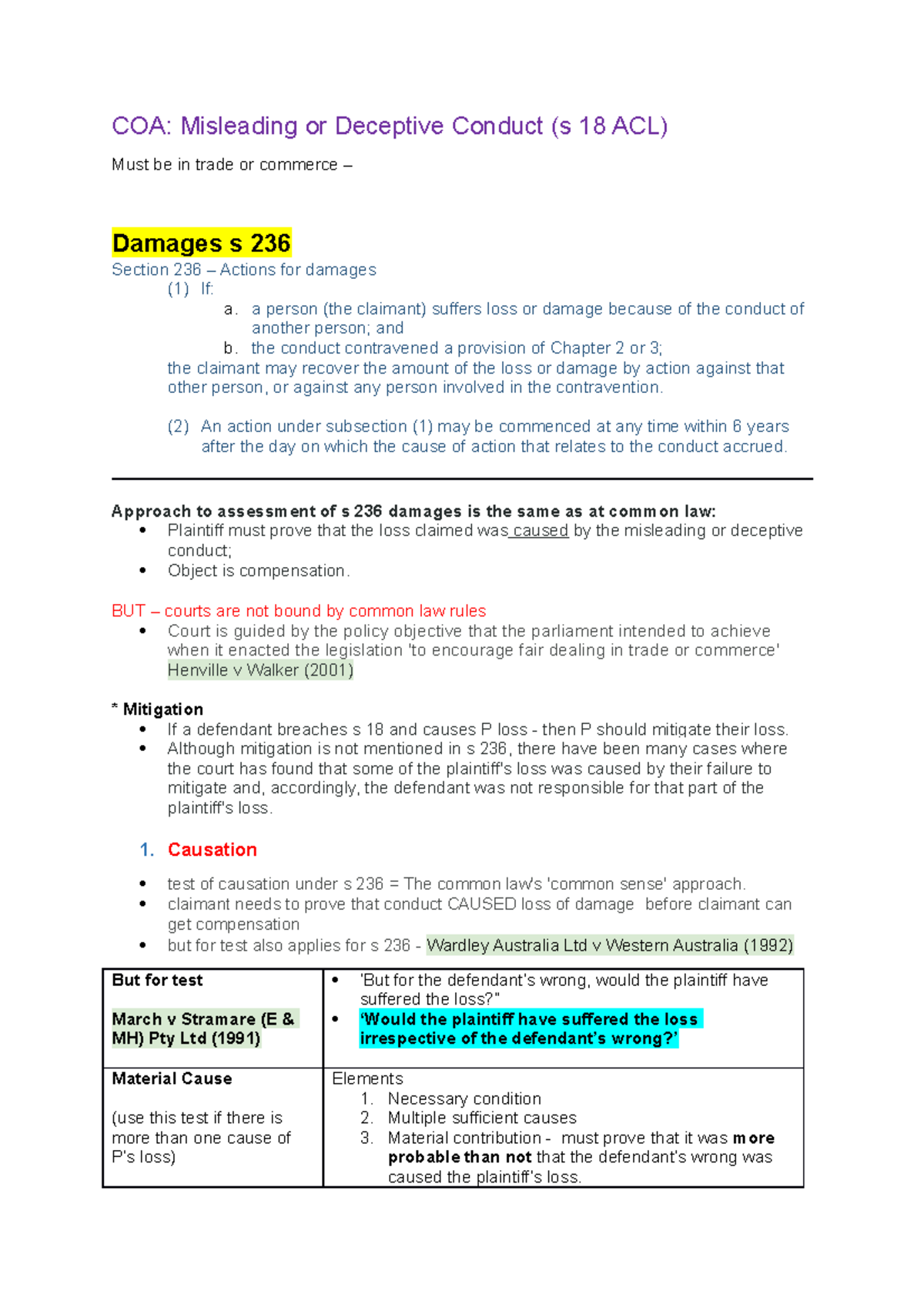 COA - ACL - Australian Consumer Law - COA: Misleading or Deceptive ...