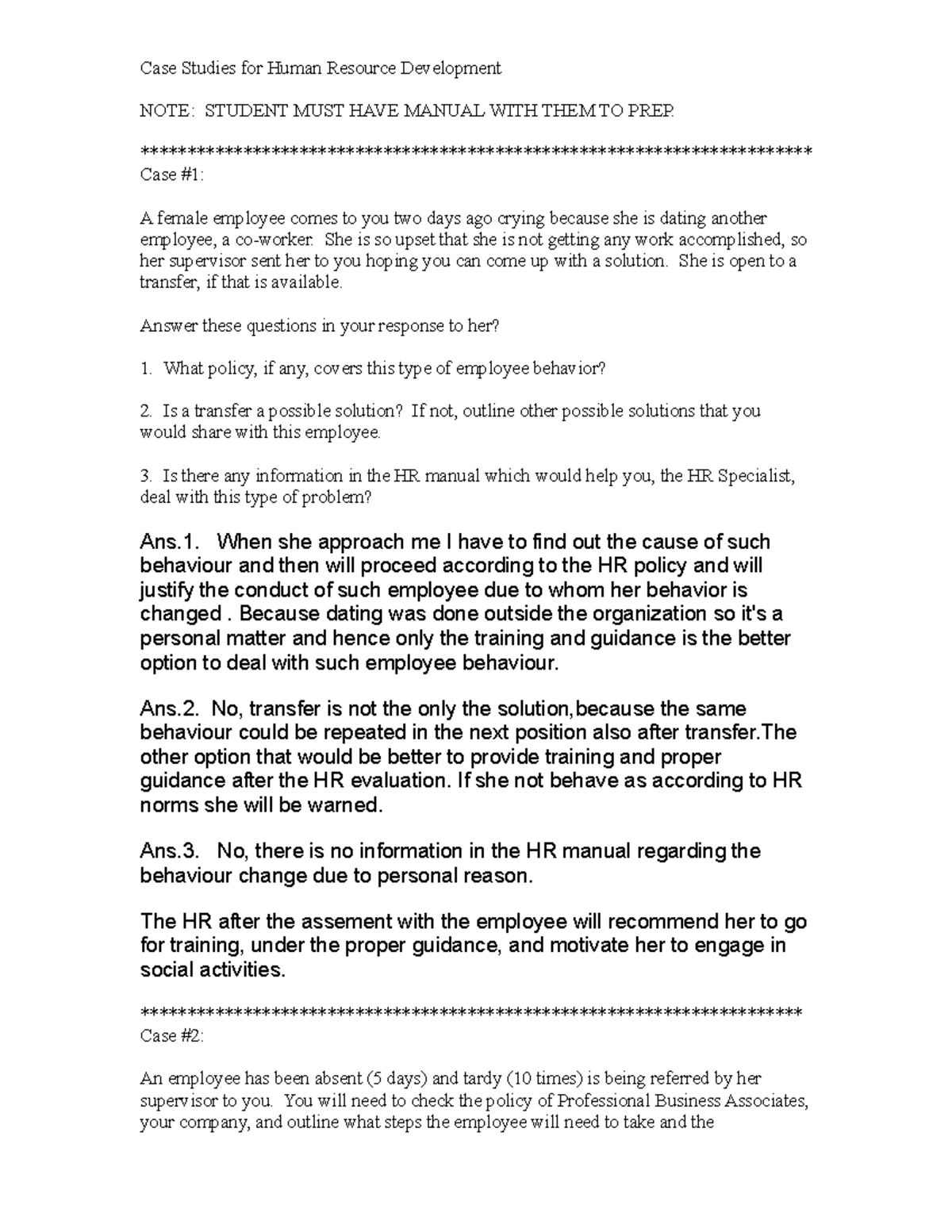 Cases - Case Studies for Human Resource Development NOTE: STUDENT MUST ...