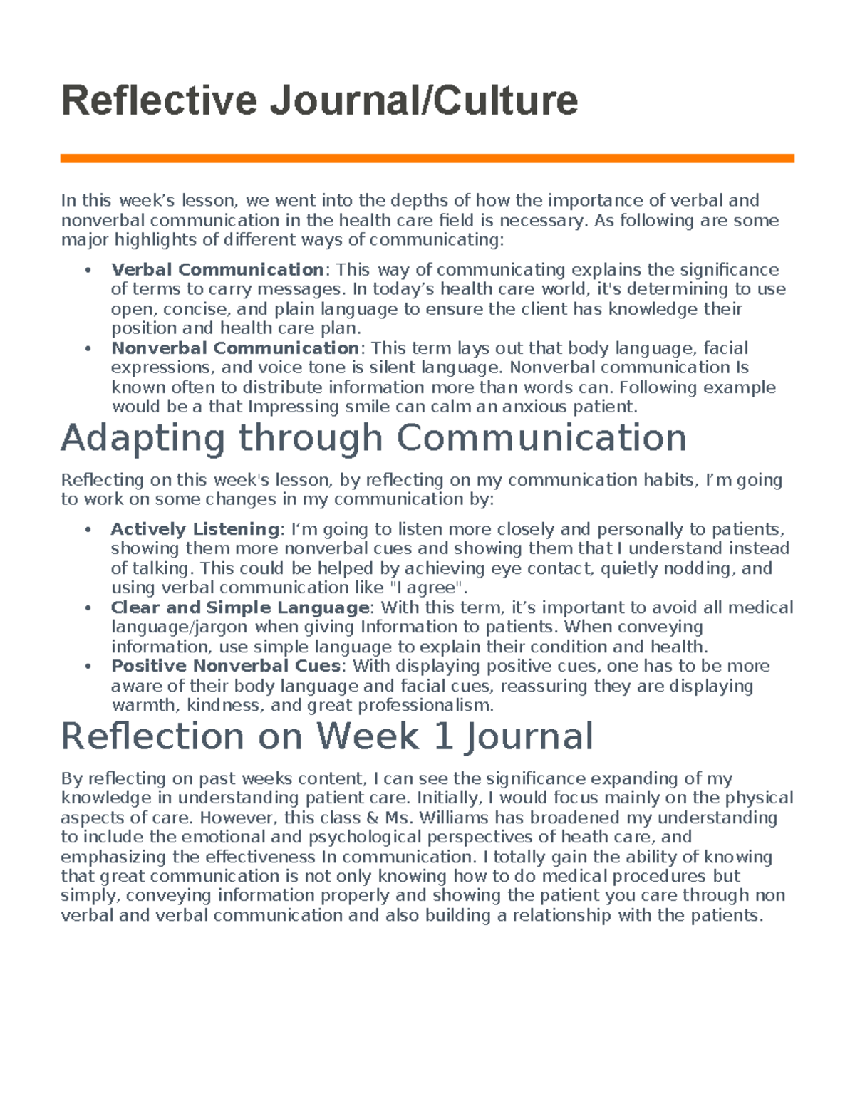 Reflective journal 6 copy - Reflective Journal/Culture In this week’s ...