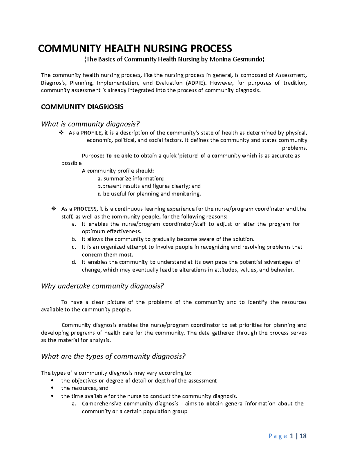 Community Health Nursing Process - COMMUNITY HEALTH NURSING PROCESS ...