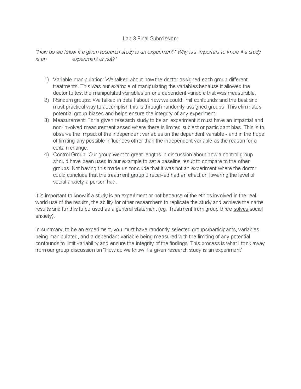 Lab 3 Final Submission - Here is an outline of what to submit for the ...