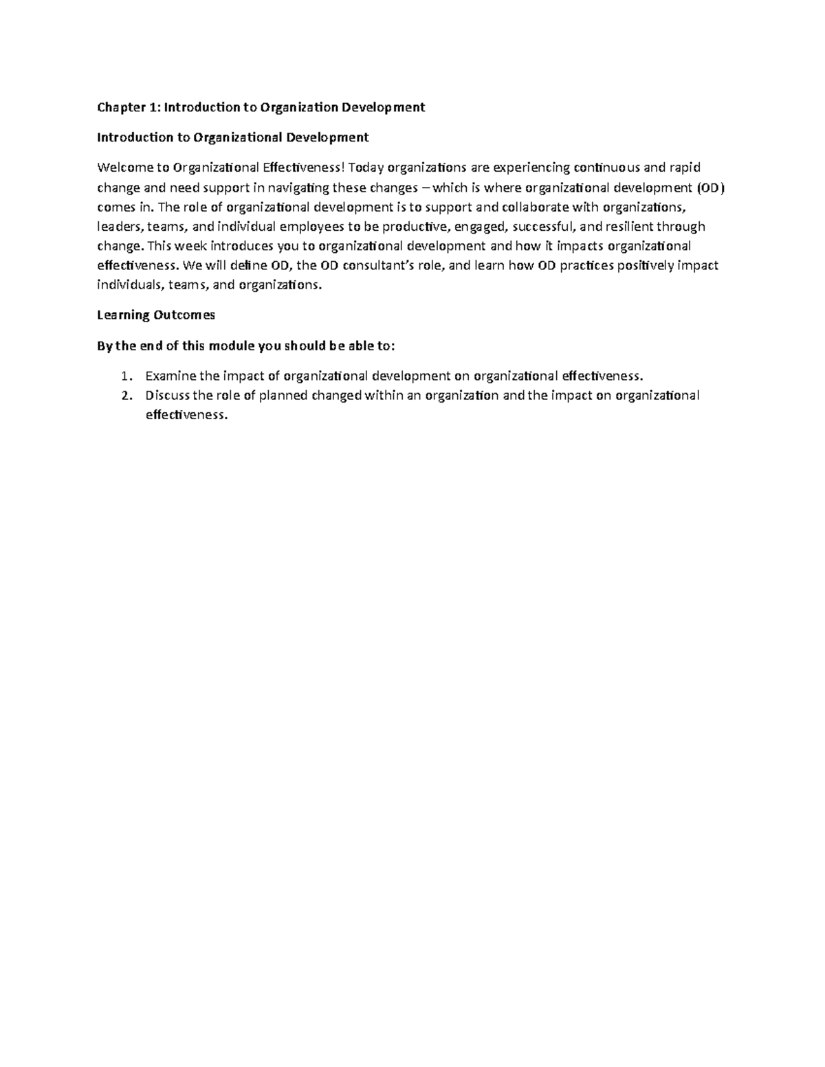 Chapter 1 - Chapter 1: Introduction to Organization Development ...