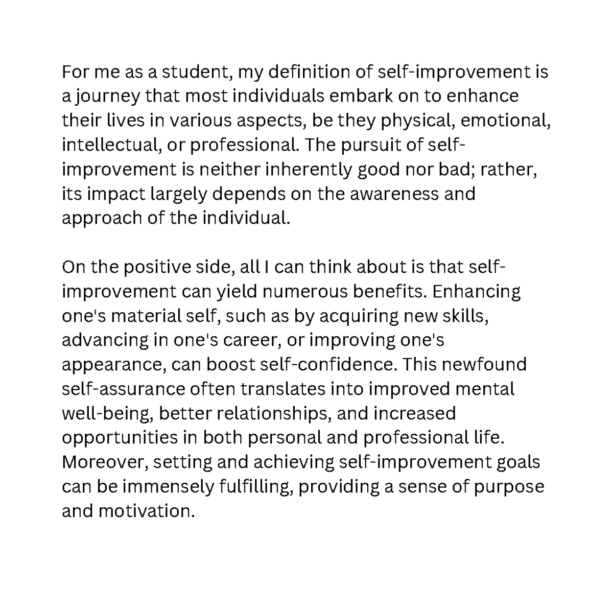 Gself Assign - For me as a student, my definition of self-improvement ...