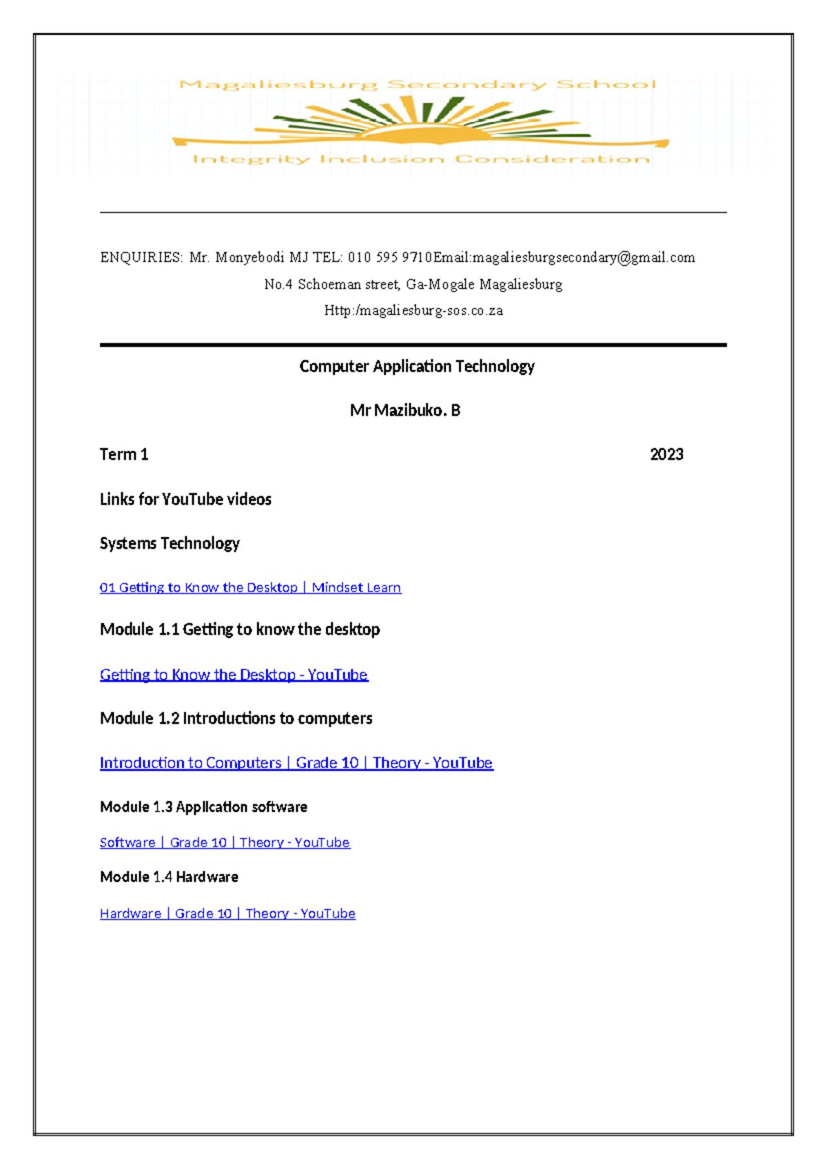 Grade 10 CAT links - it helps learners study faster - - Studocu