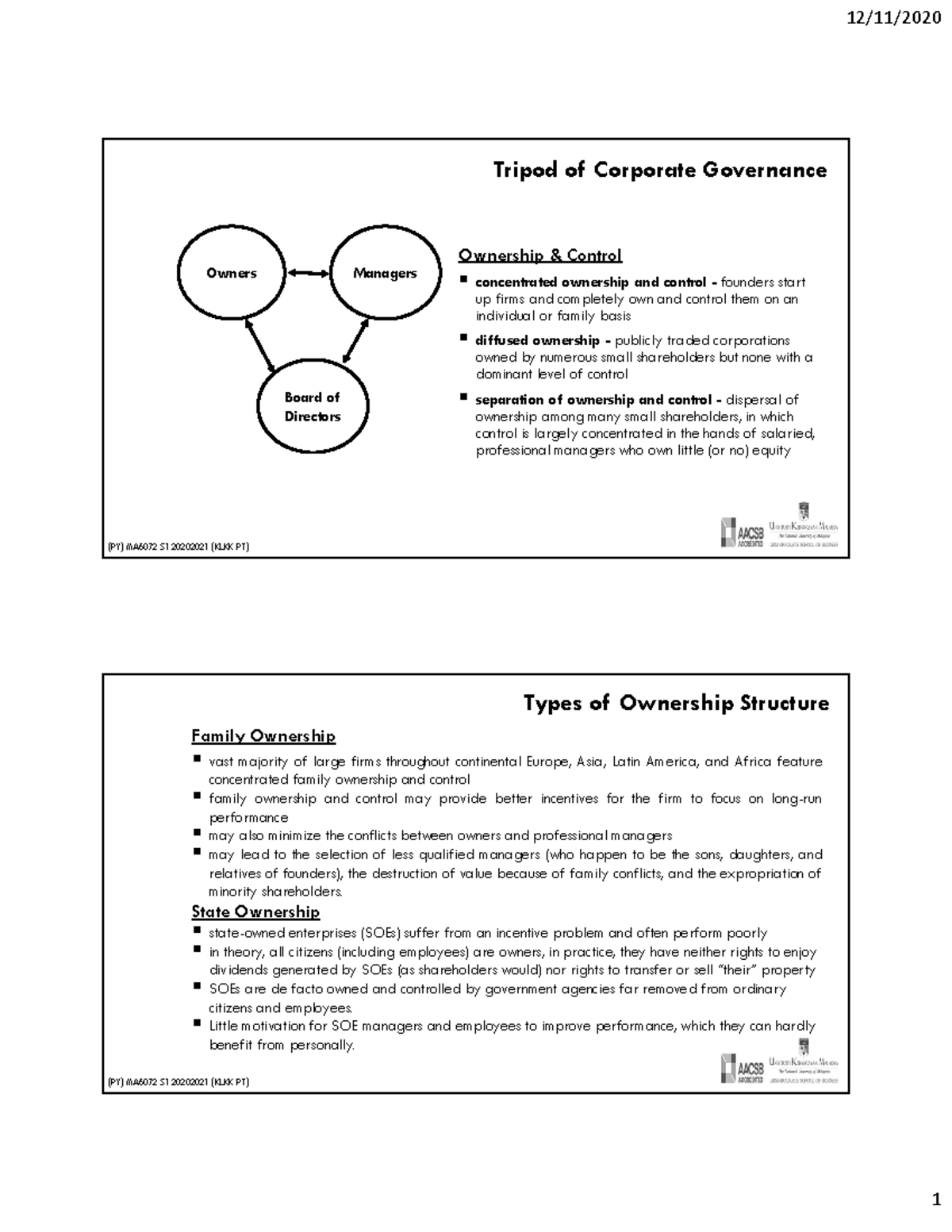 Business Ethsic - Tripod of Corporate Governance Owners Board of ...