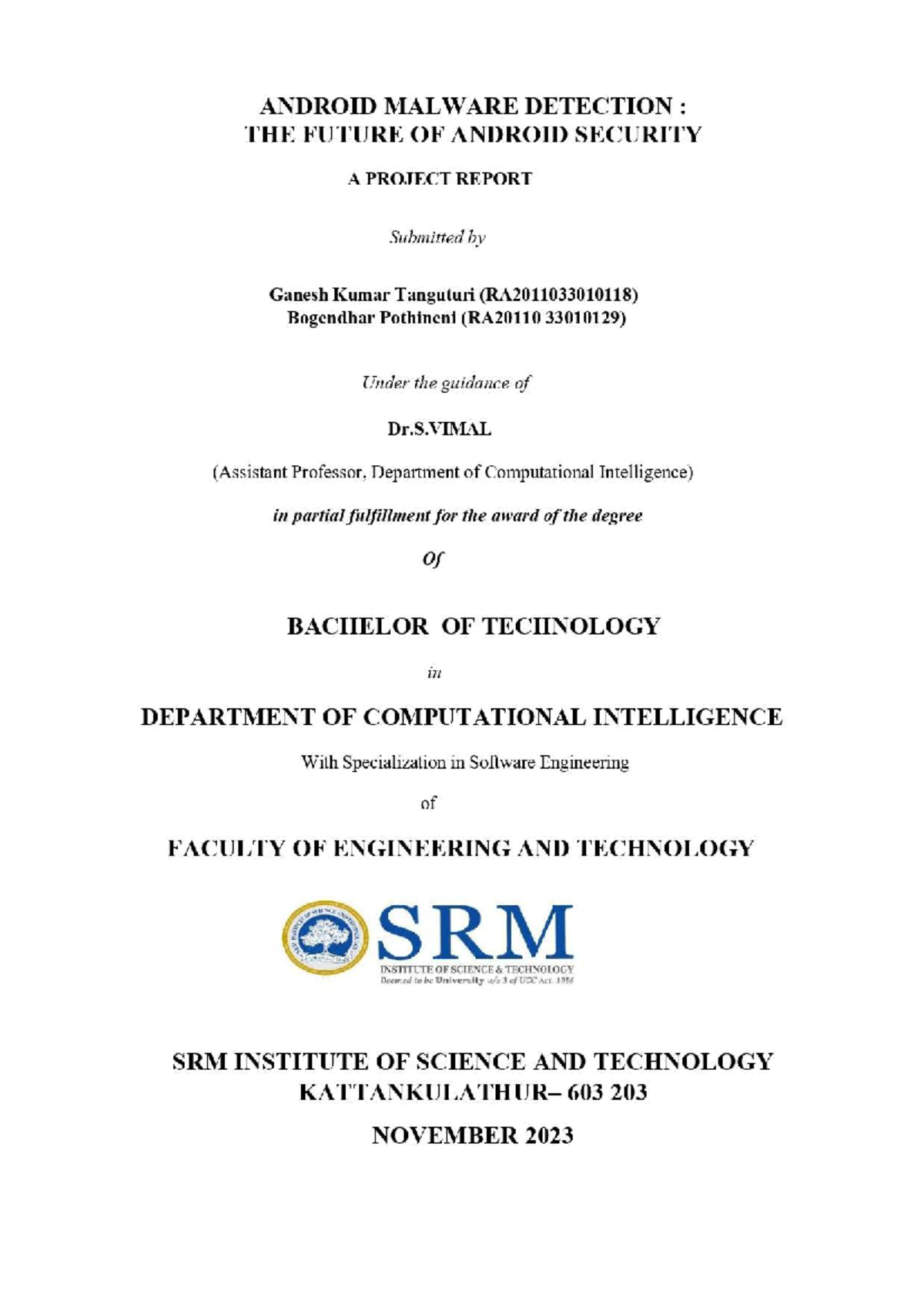 (Android Malware Detection Final Report(118,129)) - Minor Project - Studocu