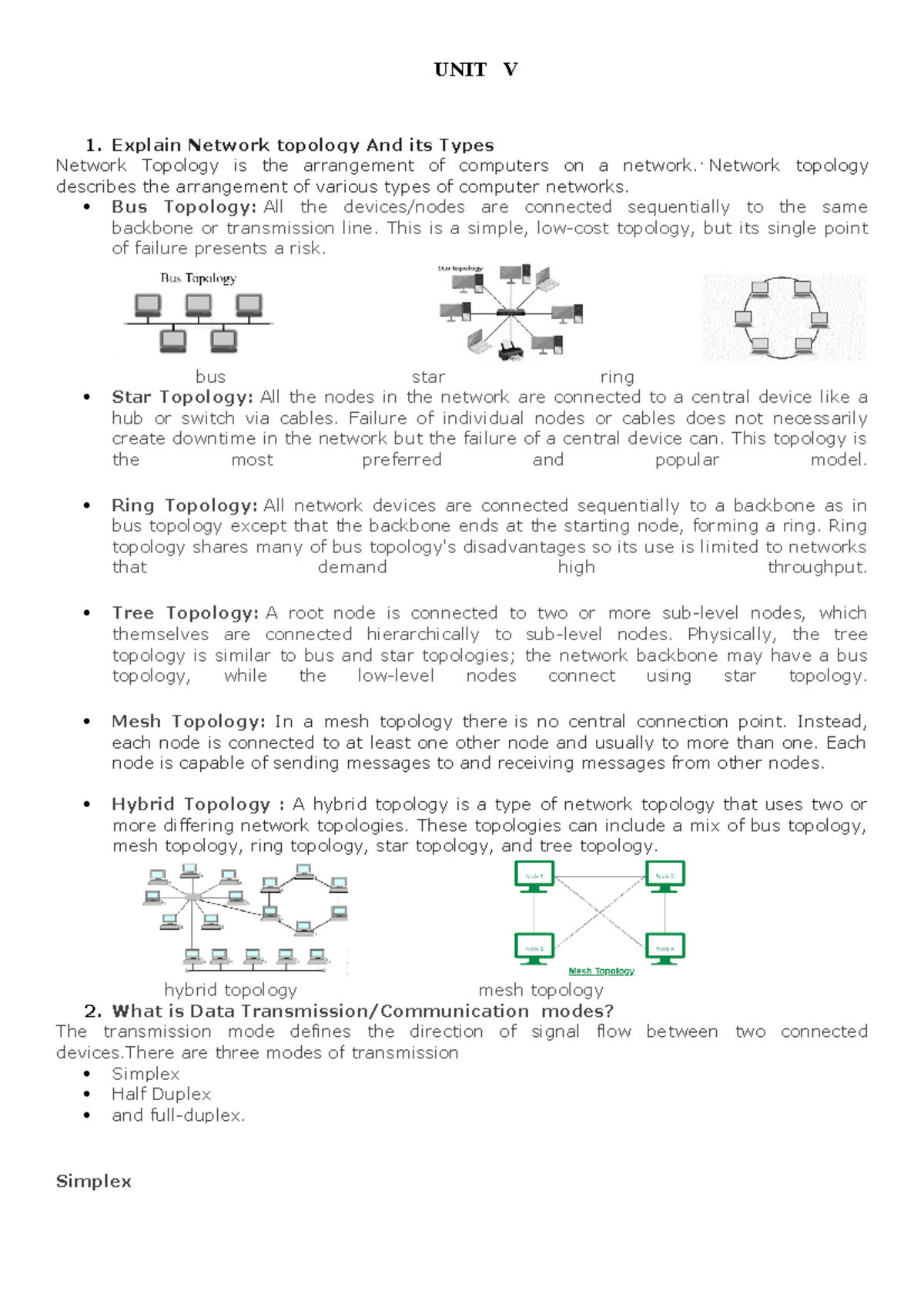 FIT unit 5 - notes - UNIT V Explain Network topology And its Types ...