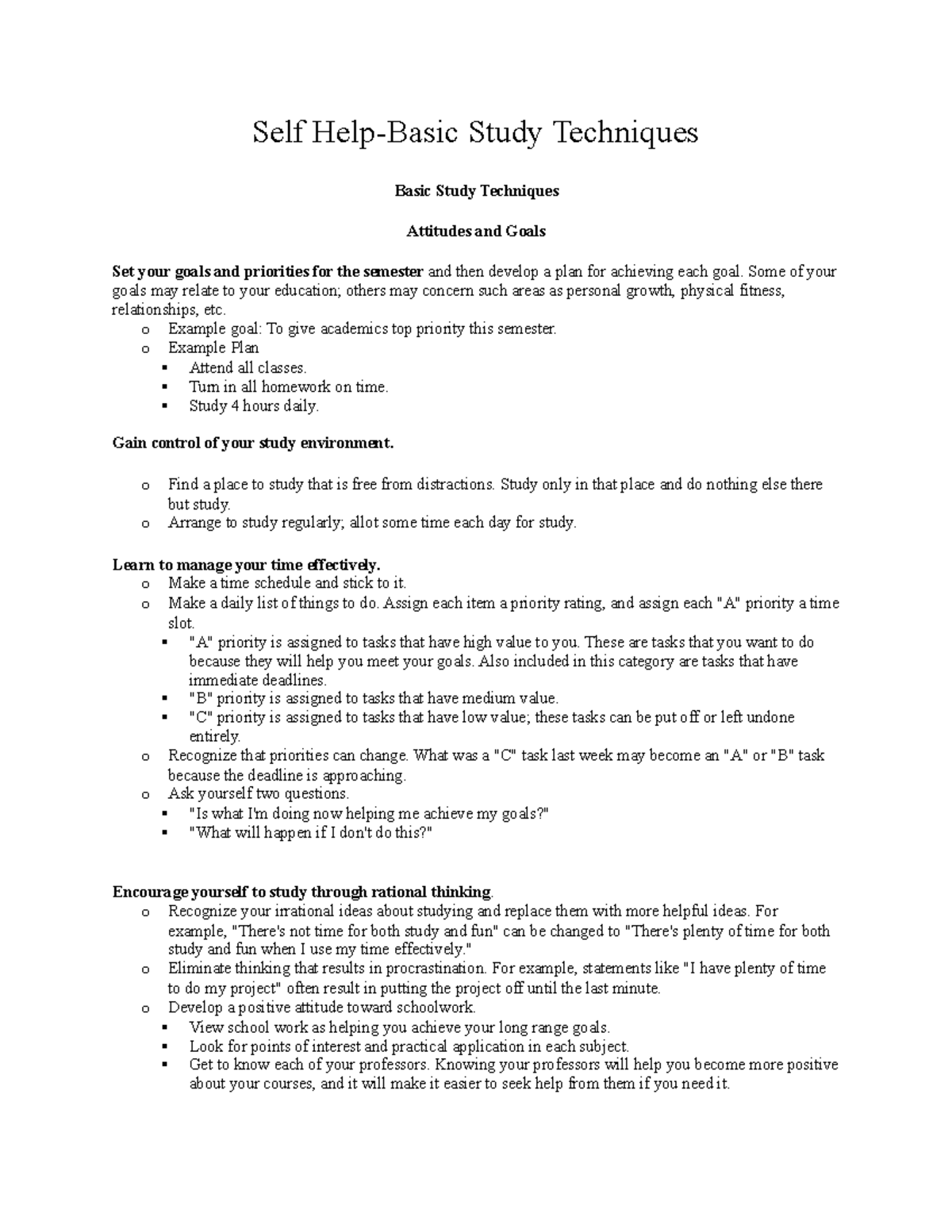 Self Help study guide - self help sheet - Self Help-Basic Study ...