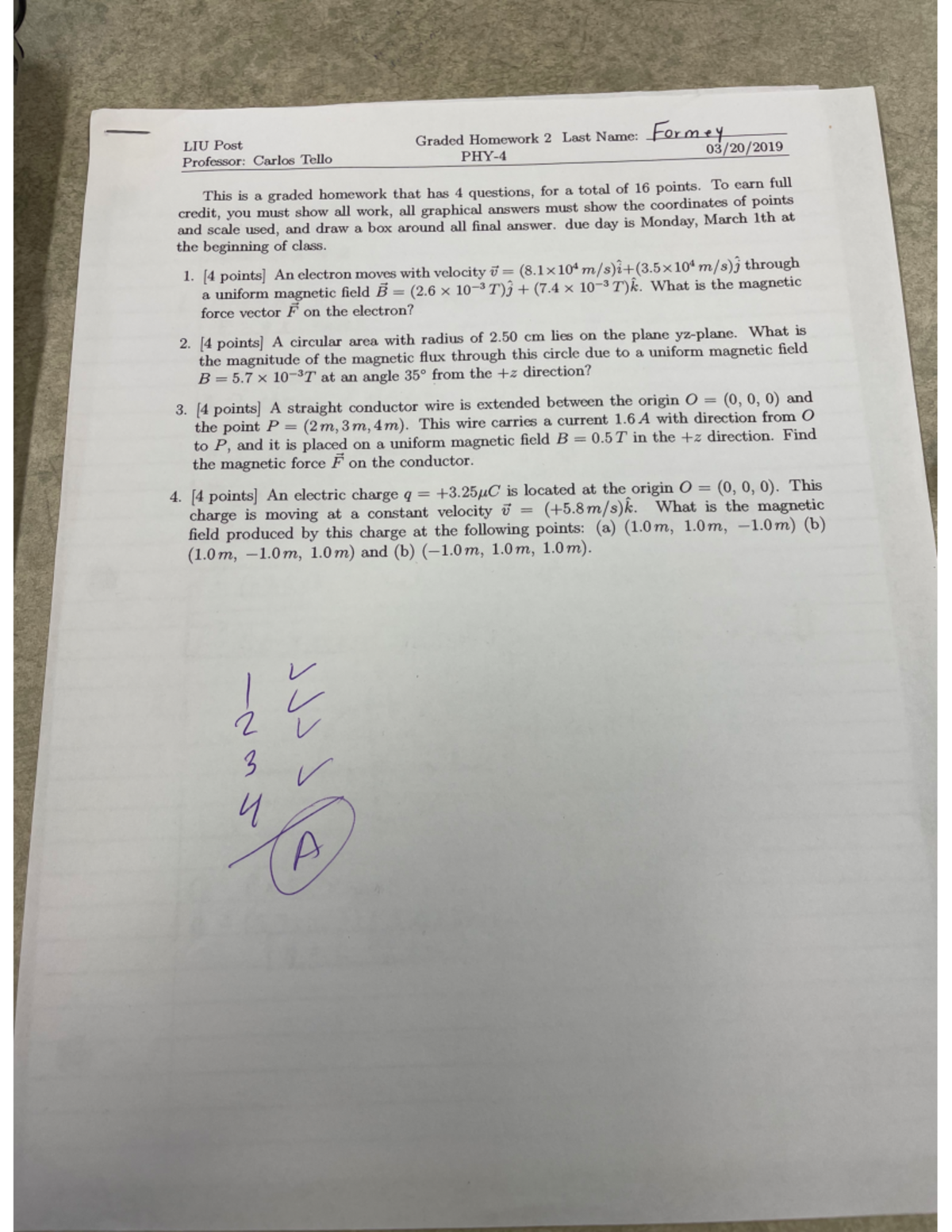 Physics Homework Practice Part 2 - LIU Post Graded Homework 2 Last Name ...