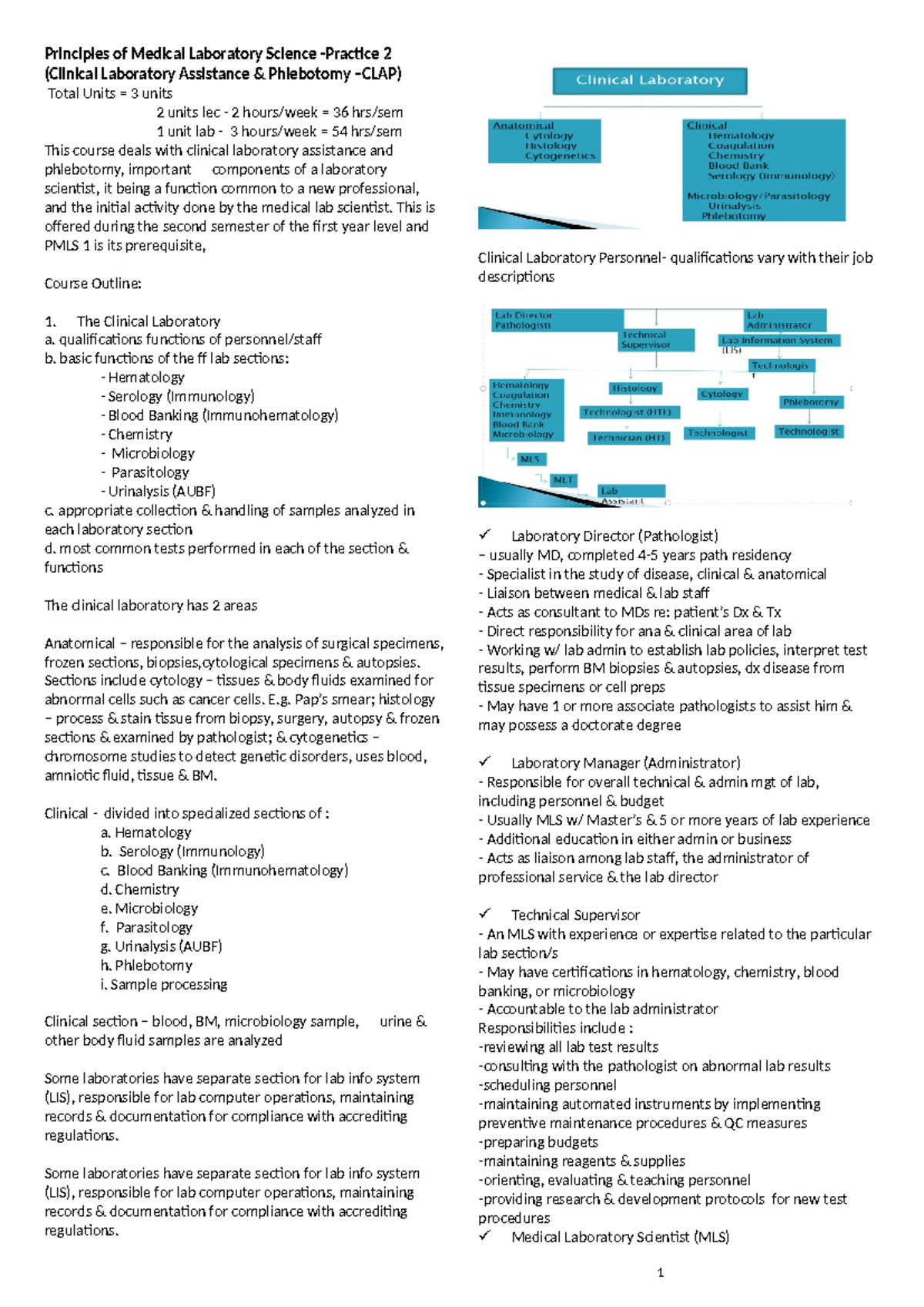 Principles of Medical Laboratory Science 2 - This is offered during the ...