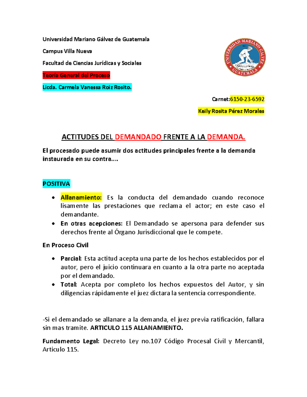 Actitudes Del demandado frente a la demanda - Universidad Mariano ...