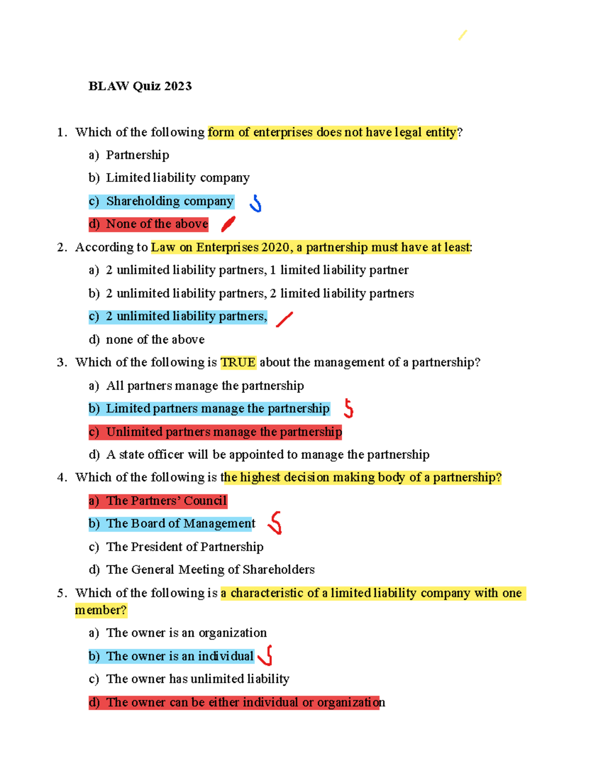 BLAW Quiz 2023 - This is business law quiz - BLAW Quiz 2023 Which of ...