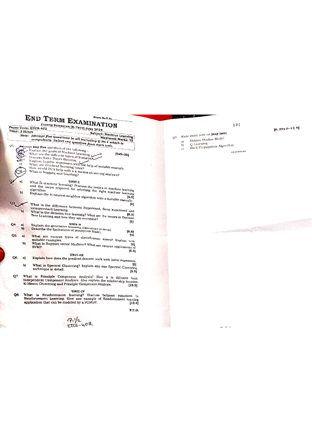 Machine learning question paper - END EIGHTH TERM EXAMINATION Exam Roll ... Machine learning question paper - END EIGHTH TERM EXAMINATION Exam Roll ...