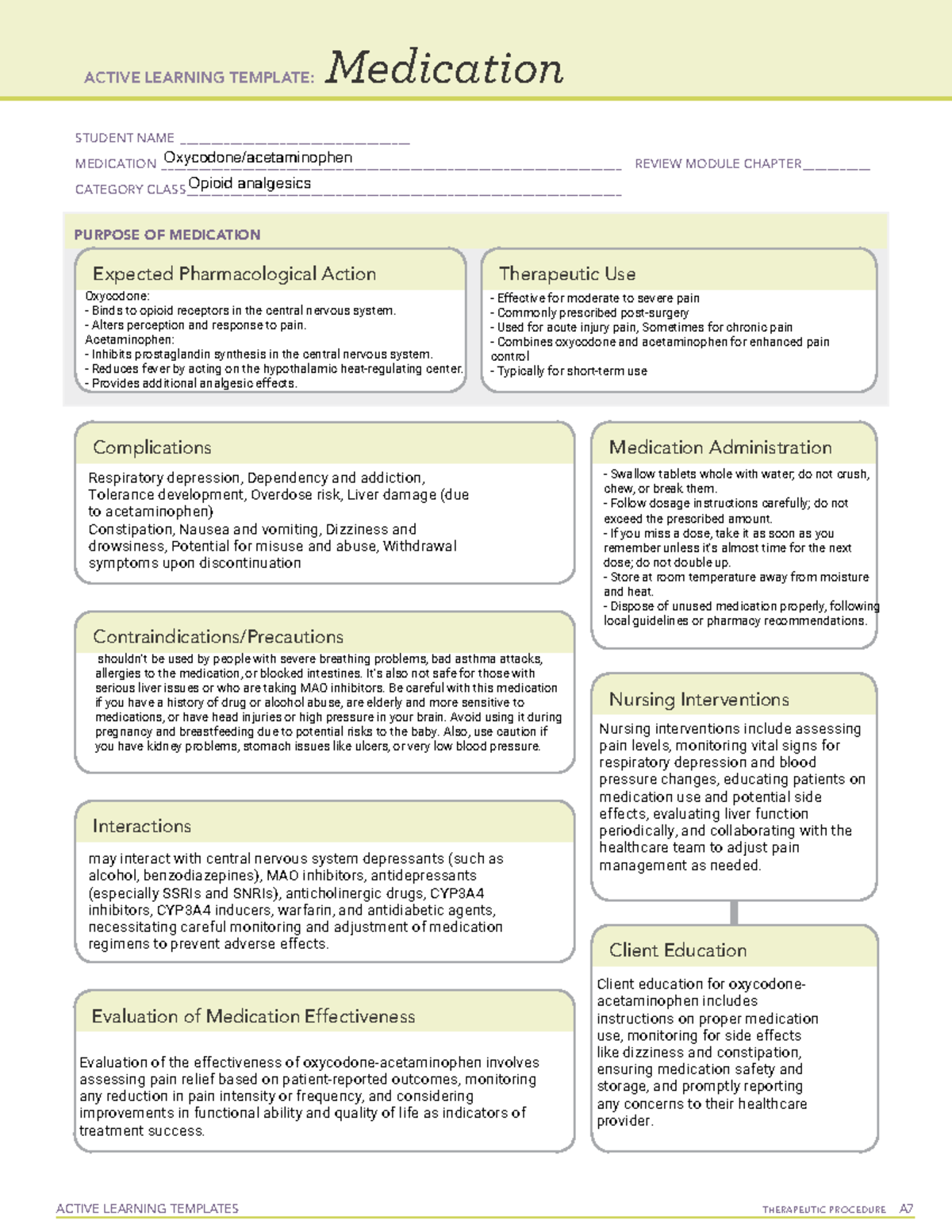 Oxycodone/Acetaminophen - ACTIVE LEARNING TEMPLATES TherapeuTic ...