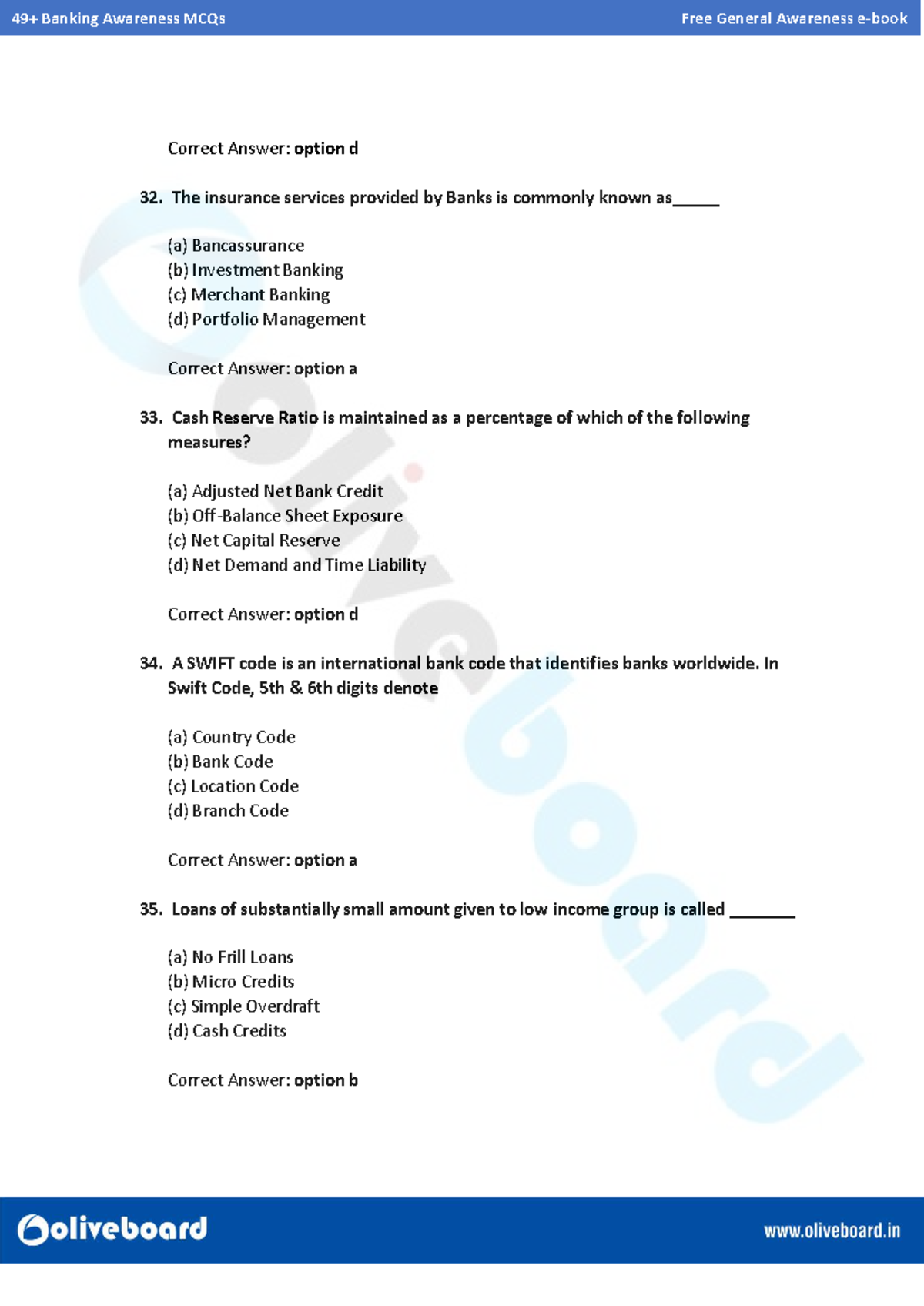 Banking MCQs 9-9 - Bank Practice - 4 9+ Banking Awareness MCQs Free ...