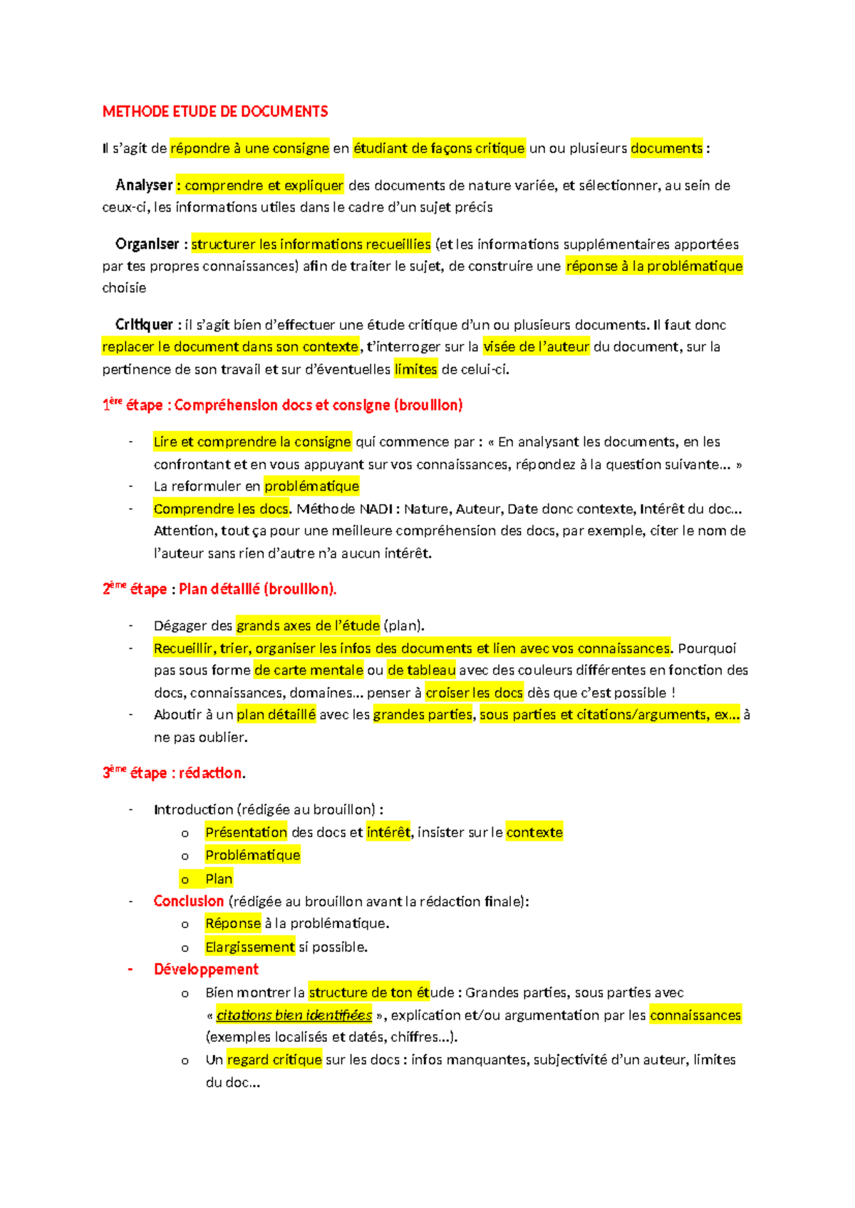 Méthode étude documents - METHODE ETUDE DE DOCUMENTS Il s’agit de répondre à une consigne en ...