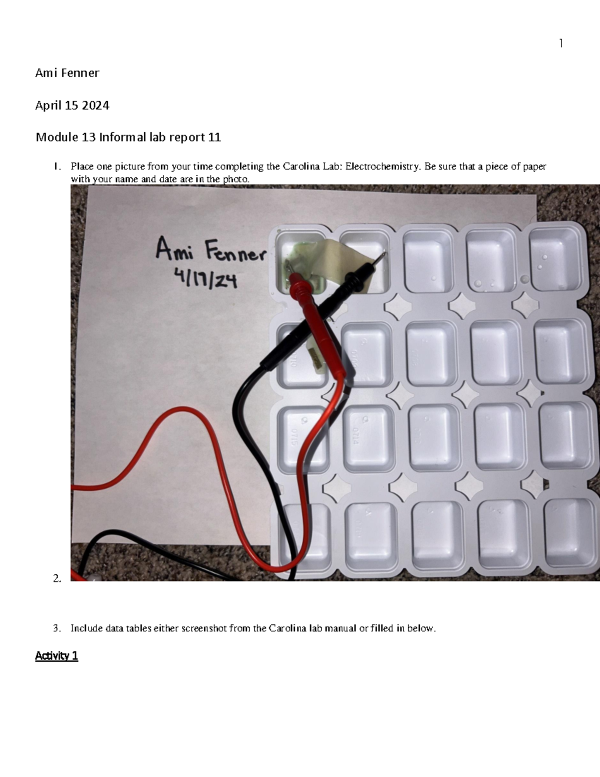 Module 13 Informal Lab Report 11 - Ami Fenner April 15 2024 Module 13 ...