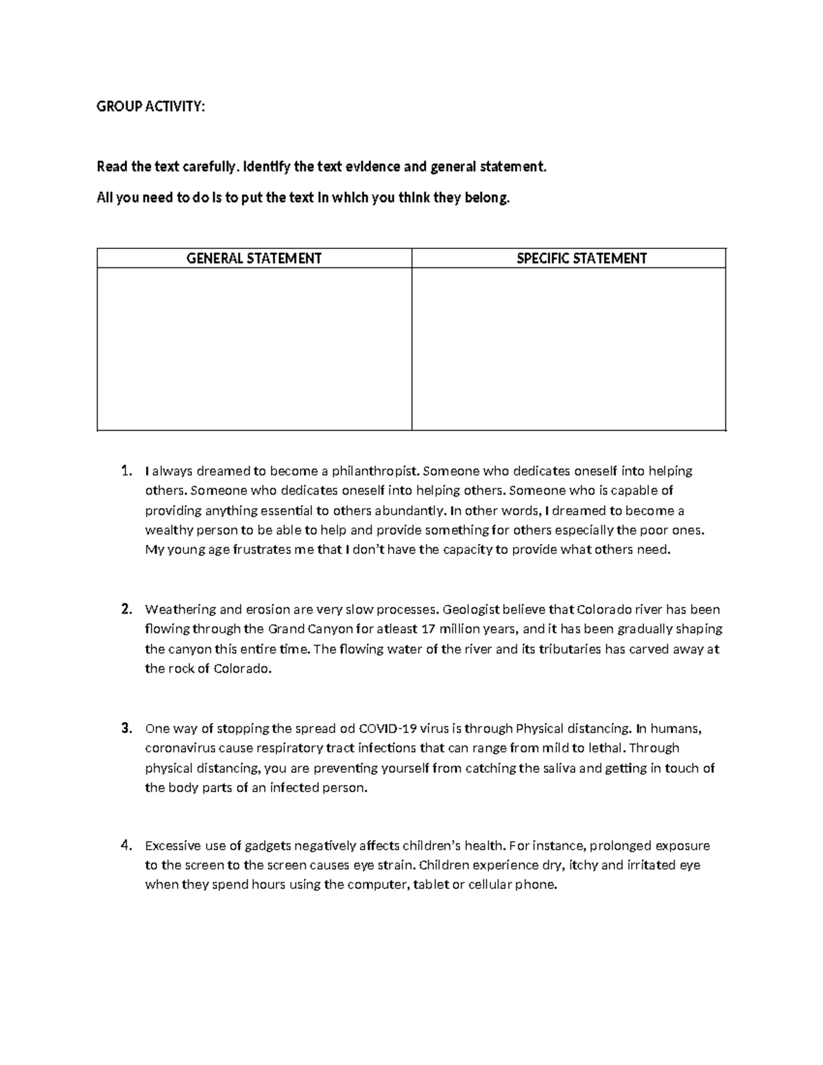Group Activity Citing Text evidence print 4copies - GROUP ACTIVITY ...