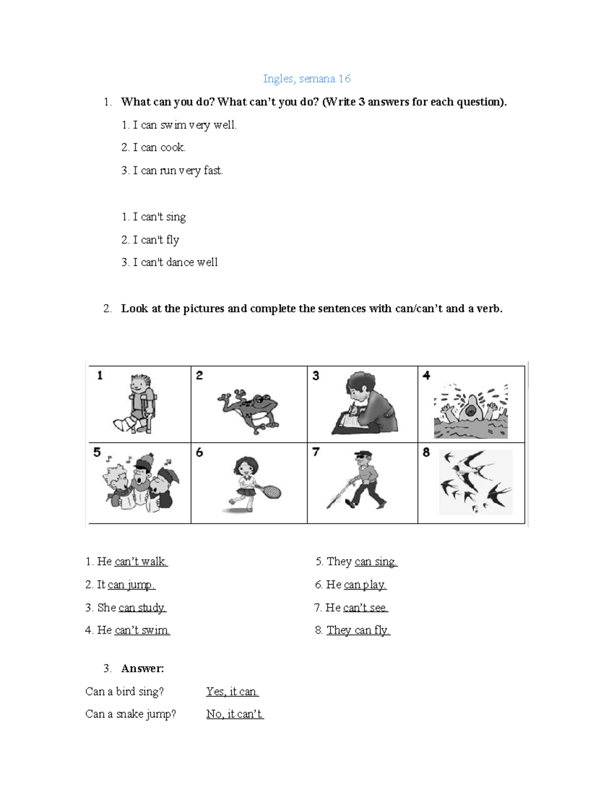 Ingles Tarea S16 f - Ingles, semana 16 What can you do? What can’t you do? (Write 3 answers for ...