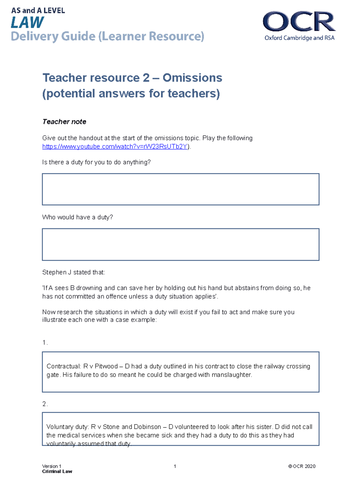 Criminal law Teacher resource 2 - Studocu