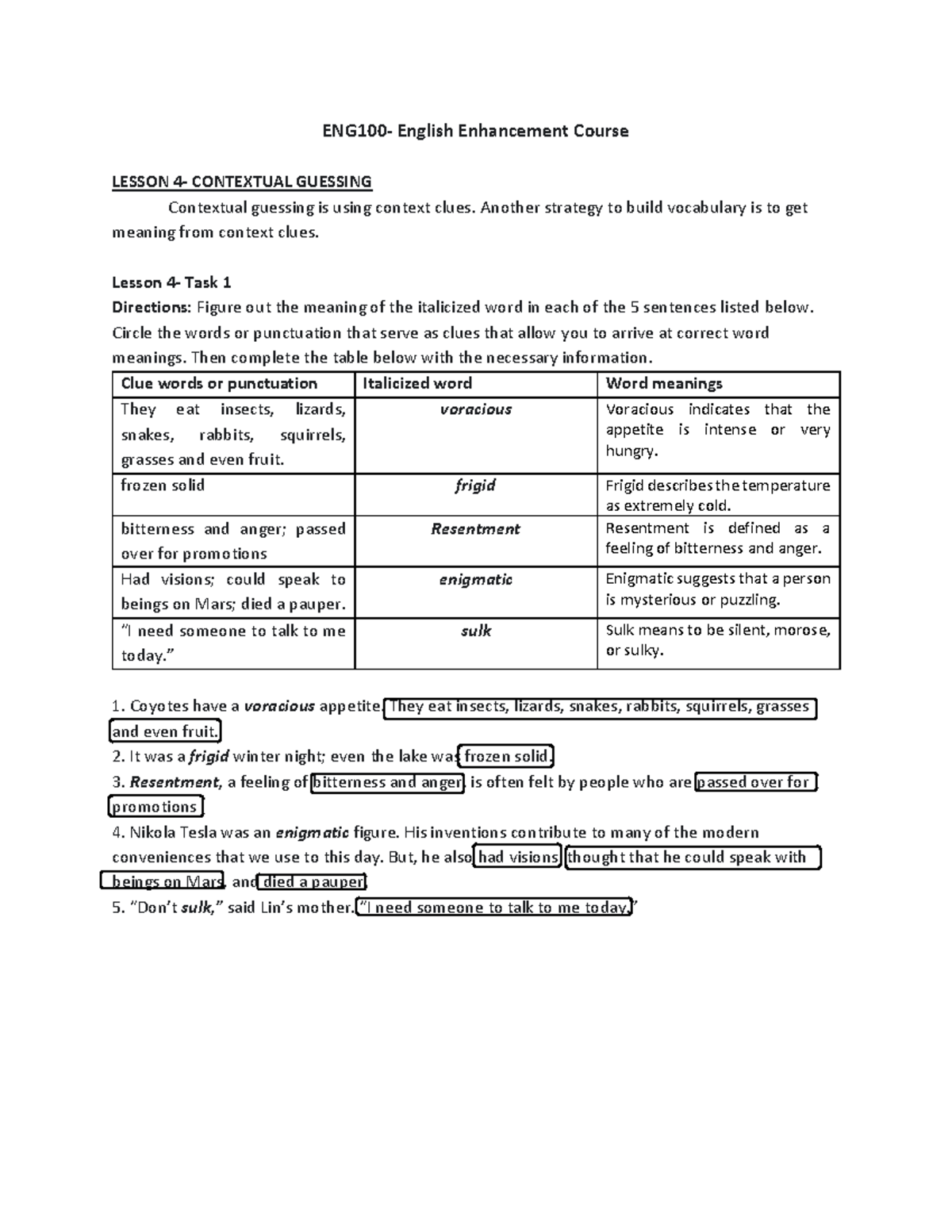 Contextual Guessing Activity 1 - ENG100- English Enhancement Course ...