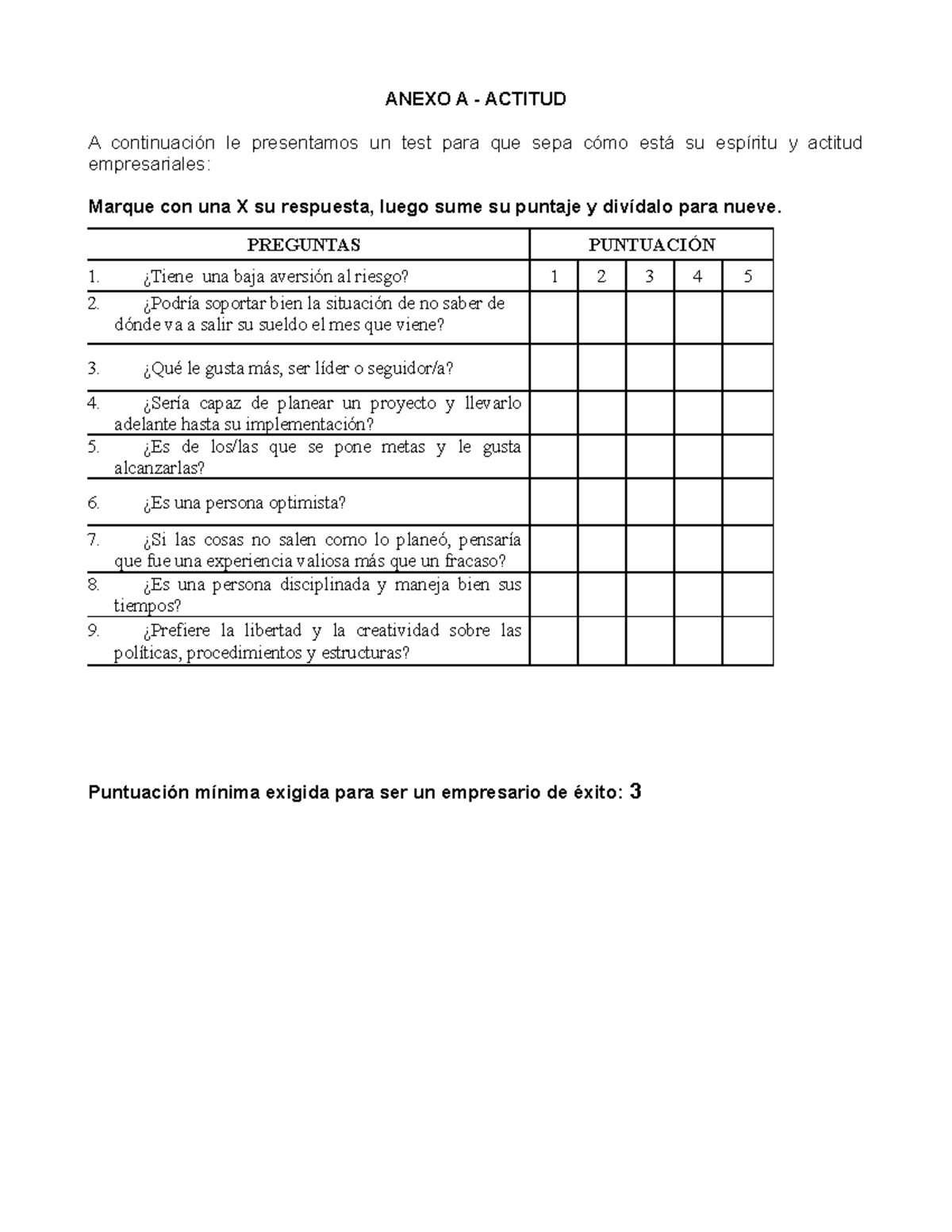 TEST DE Actitud Positiva Y Liderazgo - ANEXO A - ACTITUD A continuación ...