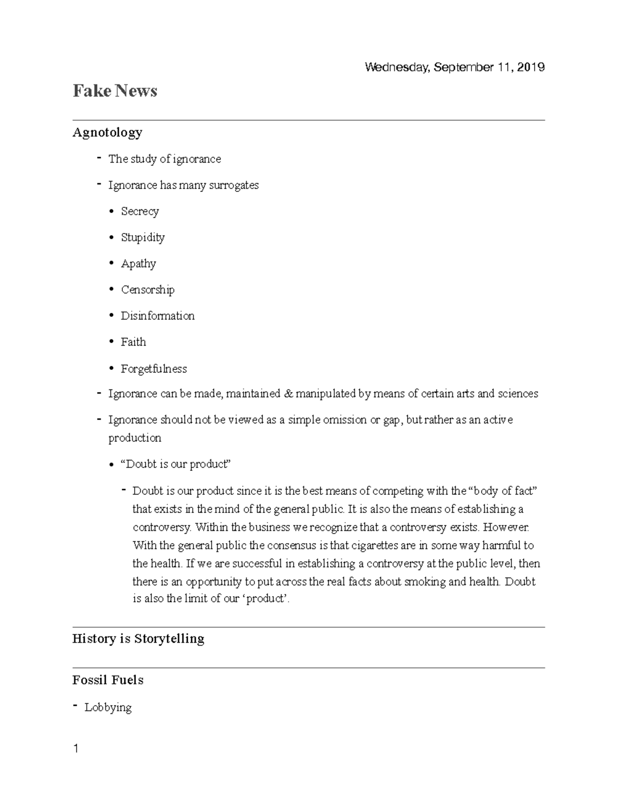 Fake News - Lecture notes 4 - Fake News Agnotology - The study of ...