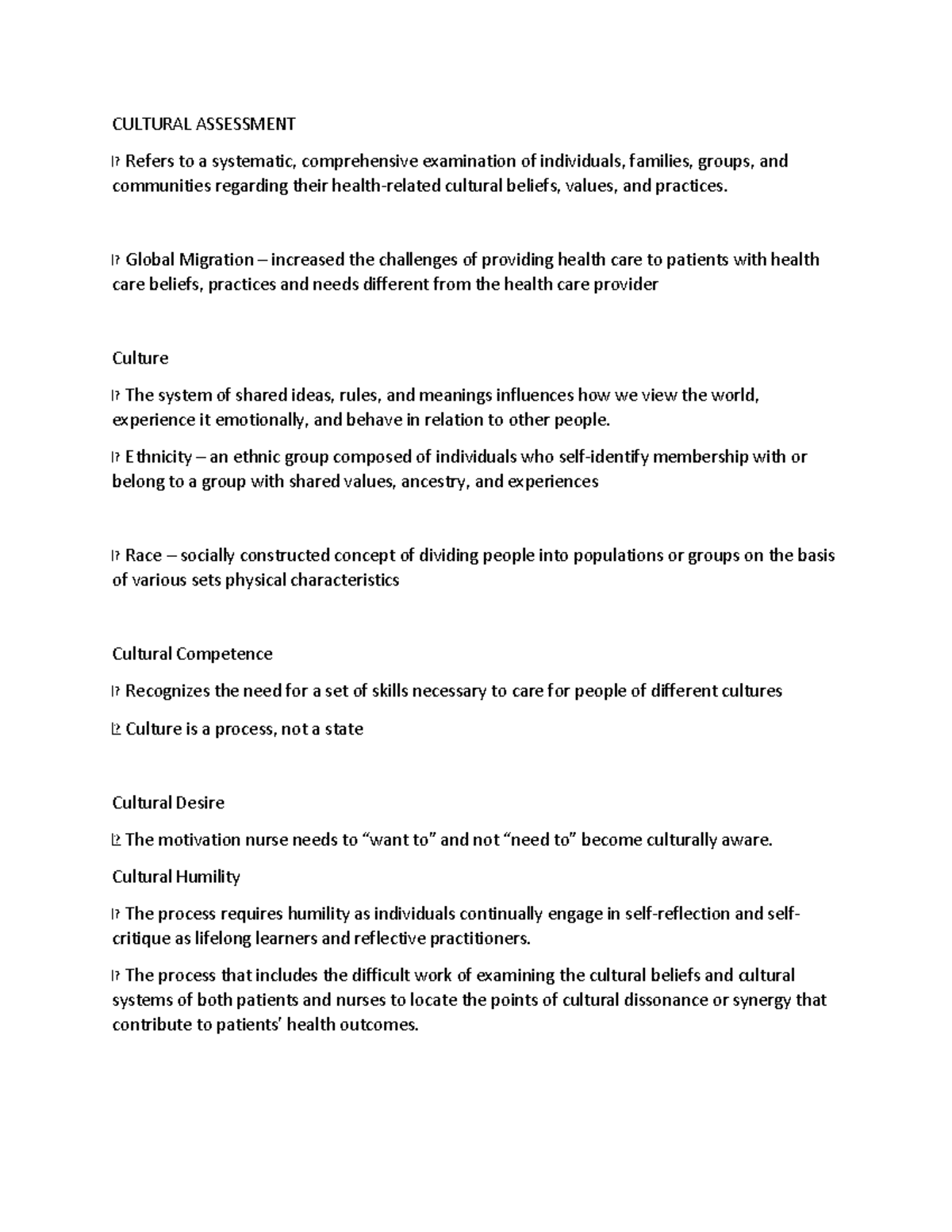 Nursing 2 - CULTURAL ASSESSMENT Refers to a systematic, comprehensive ...