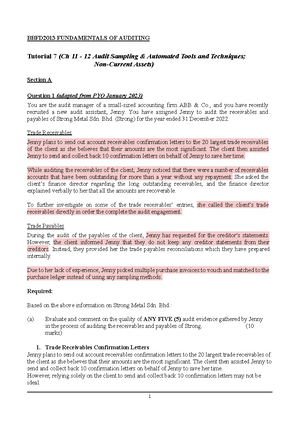 BBFD 2013 Tutorial 2 Answer - BBFD2013 FUNDAMENTALS OF AUDITING Tutorial 2 Suggested Answers (Ch ...