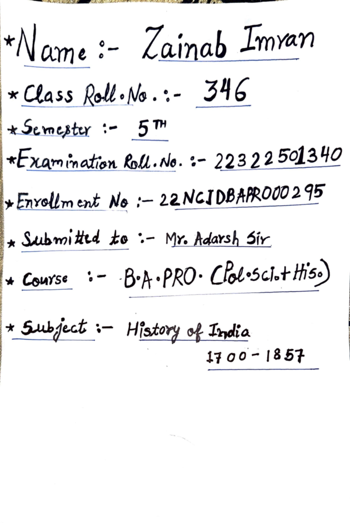 Zainab Imran 346 sem 5th His. Minor Assignment - I* ccmt :- flinab ...