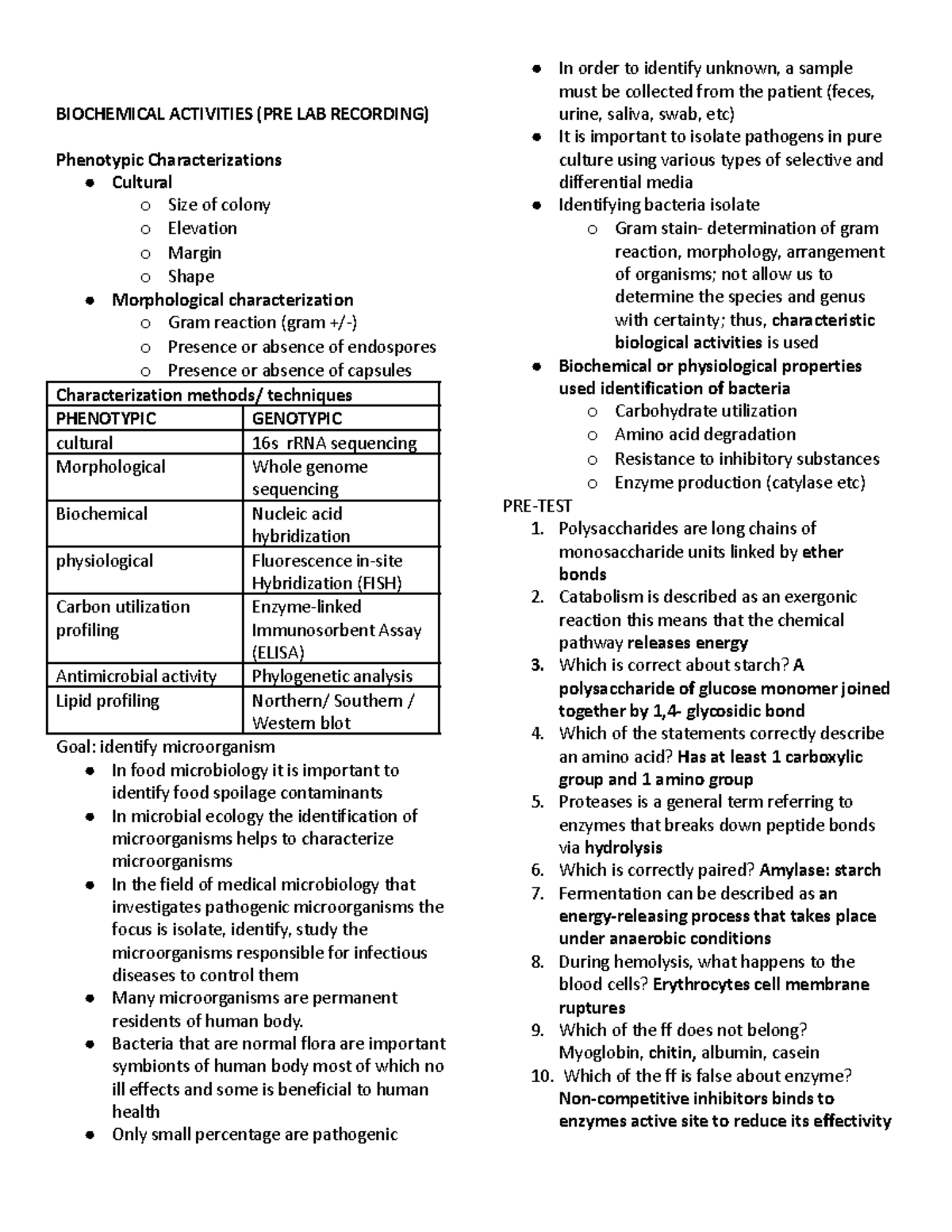 Biochemical activities - BIOCHEMICAL ACTIVITIES (PRE LAB RECORDING ...