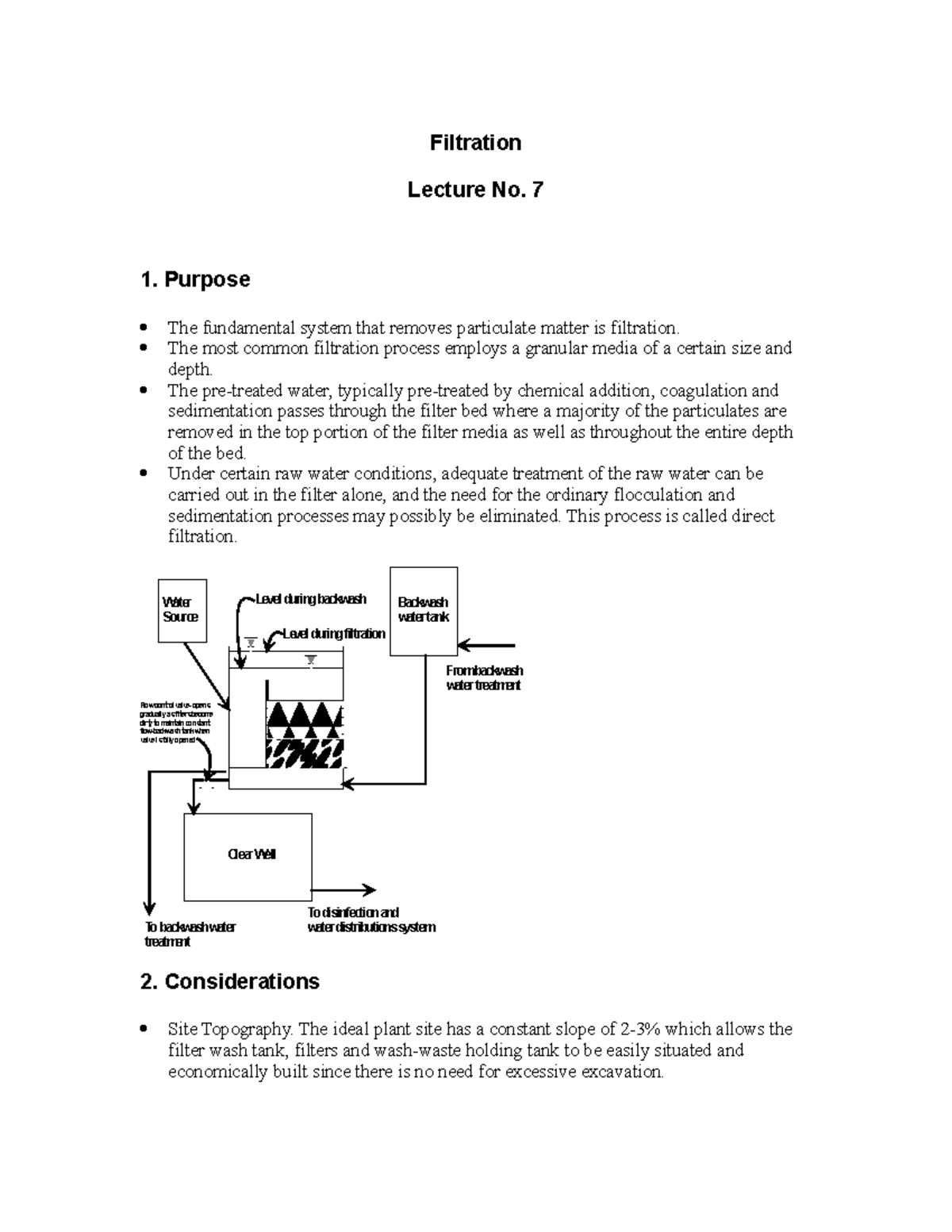 Filteration - Filtration mechanisms and types - Filtration Lecture No. 7 1. Purpose The - Studocu