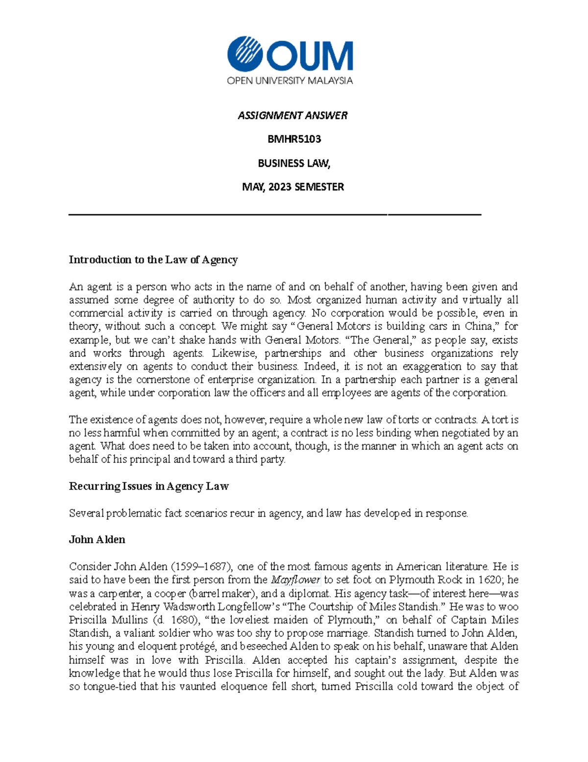 Assignment Answer, Business LAW - ASSIGNMENT ANSWER BMHR BUSINESS LAW ...