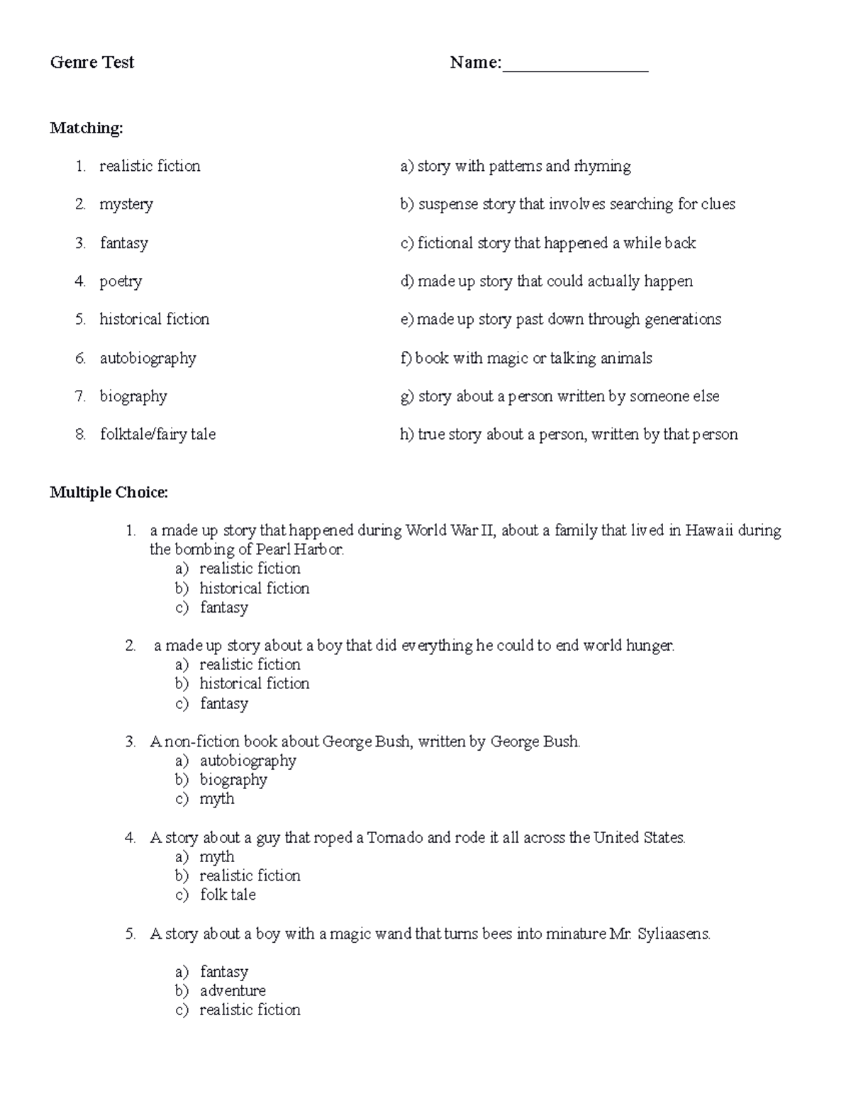 AICE Genre worksheet - Studocu