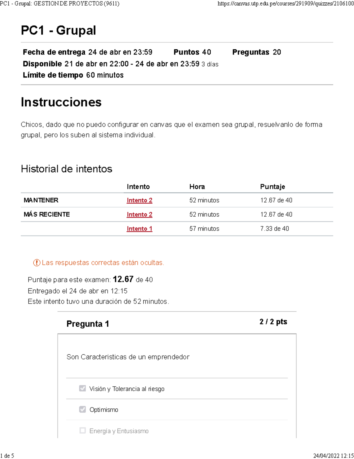 PC1 - Grupal Gestion DE Proyectos (9611) - PC1 - Grupal Fecha de entrega 24 de abr en 23:59 ...