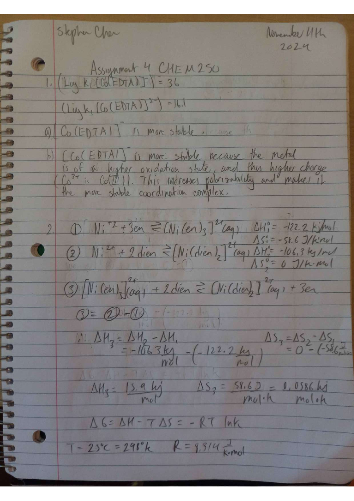 CHEM-250-A4 - Practise - Stephen Che November11th 2024 Assignment 4 ...