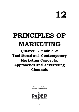 3 Q2 Marketing - Senior High School 12 PRINCIPLES OF MARKETING Quarter 2 - Module 3 The 4Ps of ...