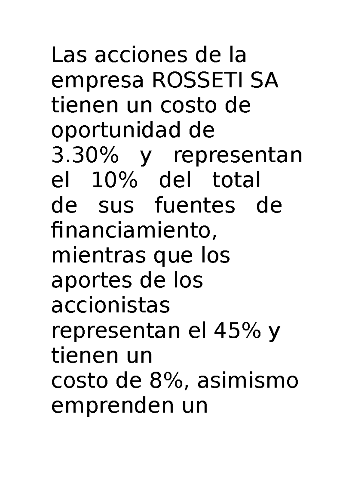 CASO Practico CCPP FINANZAS 2 Las Acciones De La Empresa ROSSETI SA