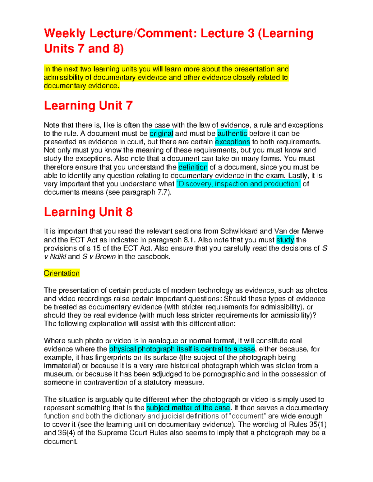 LEV3701 Lecture 3 - Weekly Lecture/Comment: Lecture 3 (Learning Units 7 ...