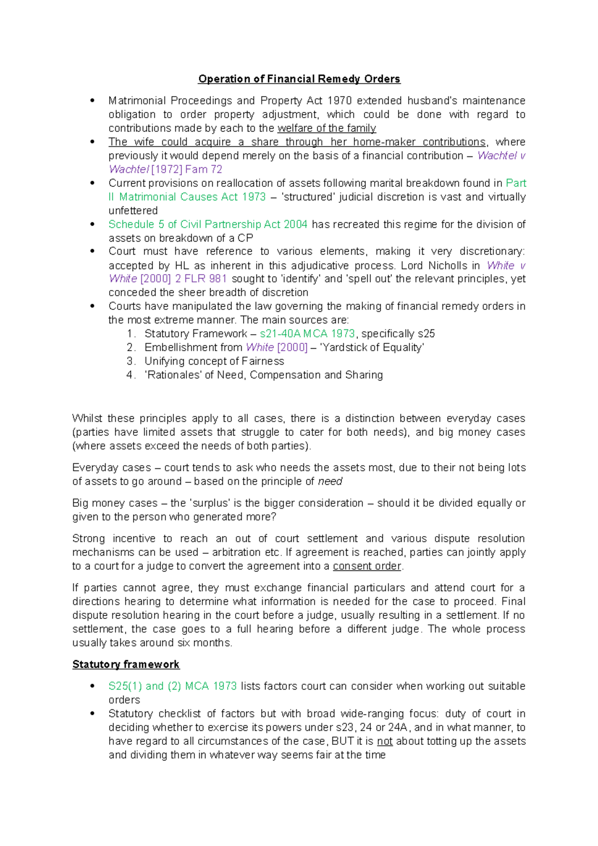 Operation of Financial Remedy Orders - Lord Nicholls in White v White ...