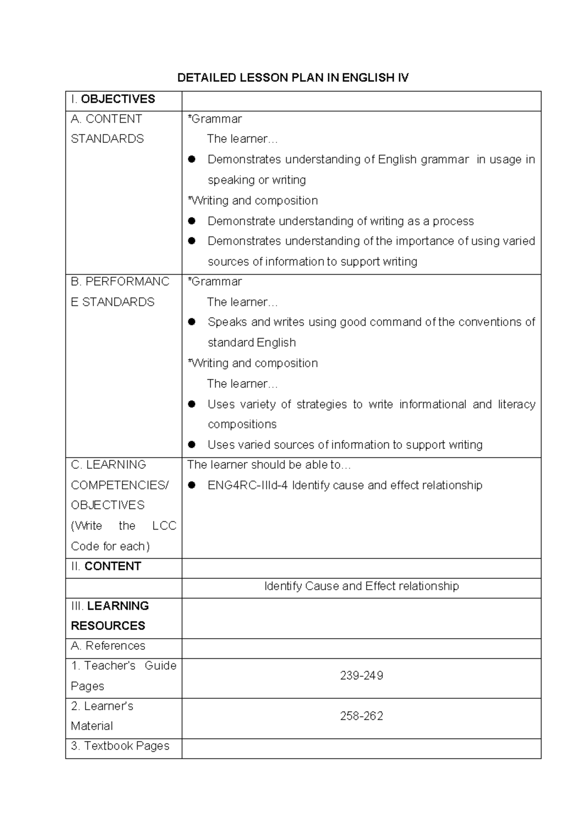 Detailed Lesson PLAN IN English IV-final - DETAILED LESSON PLAN IN ...