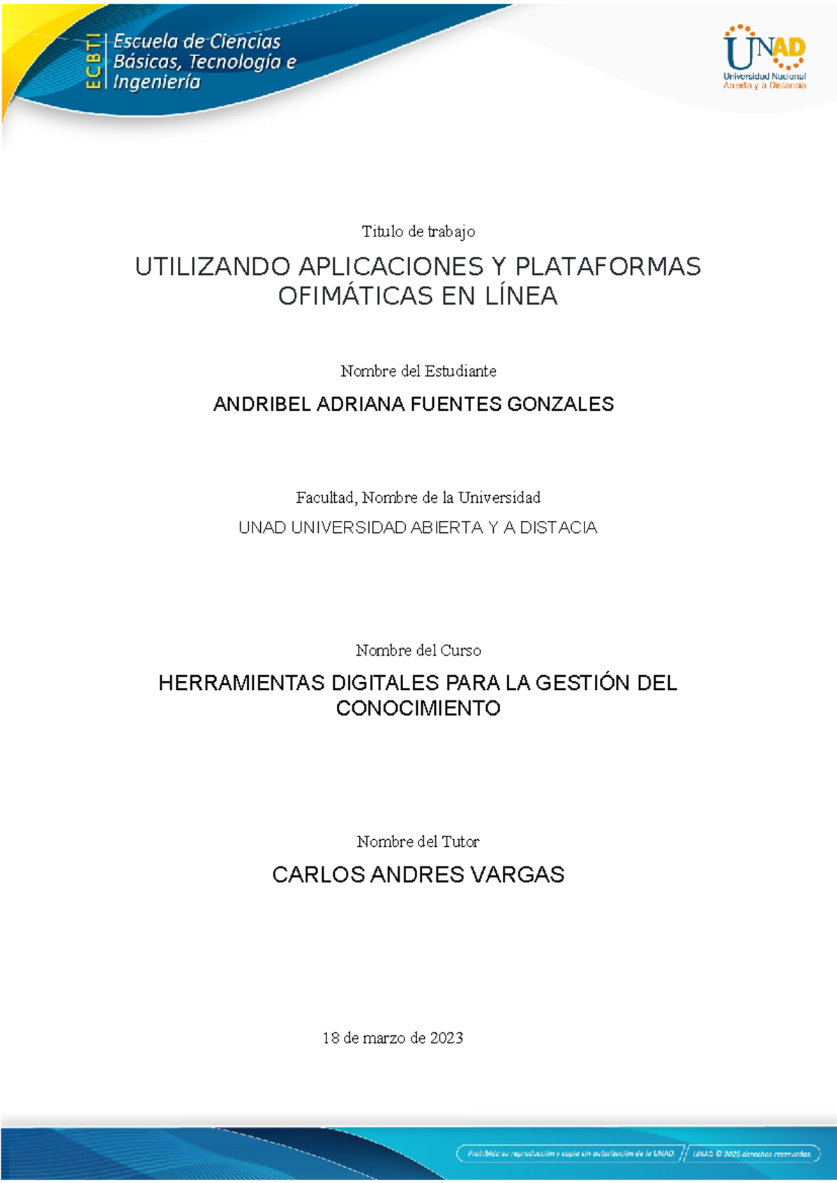 Andribel fuentes - Titulo de trabajo UTILIZANDO APLICACIONES Y ...